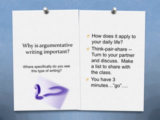 Writing an argumentative essay | PPT