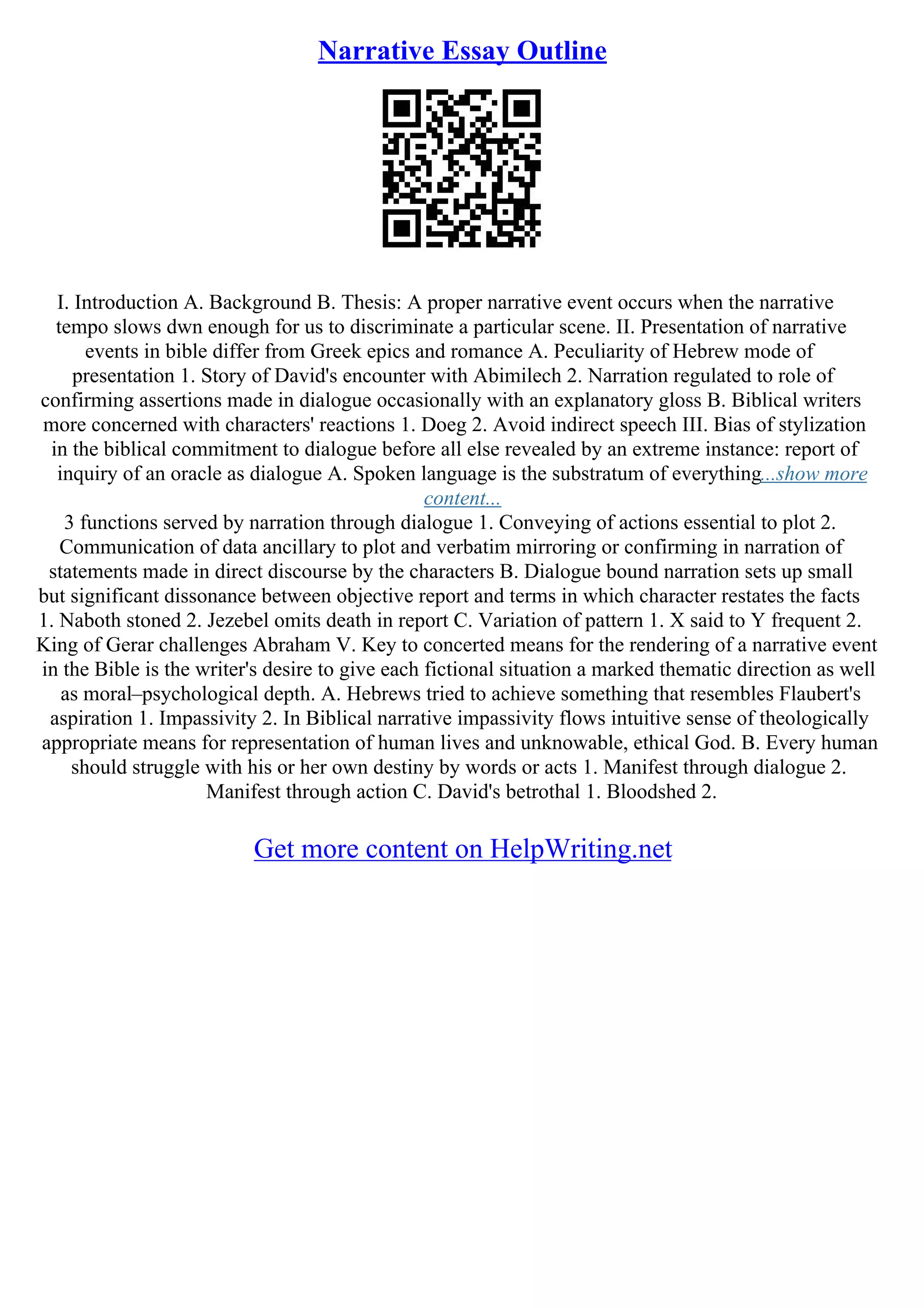 Writing A Narrative Essay Outline | PDF