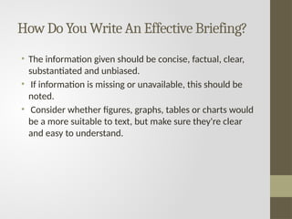 WRITING AND DELIVERING EFFECTIVE BRIEFING.pptx | Free Download
