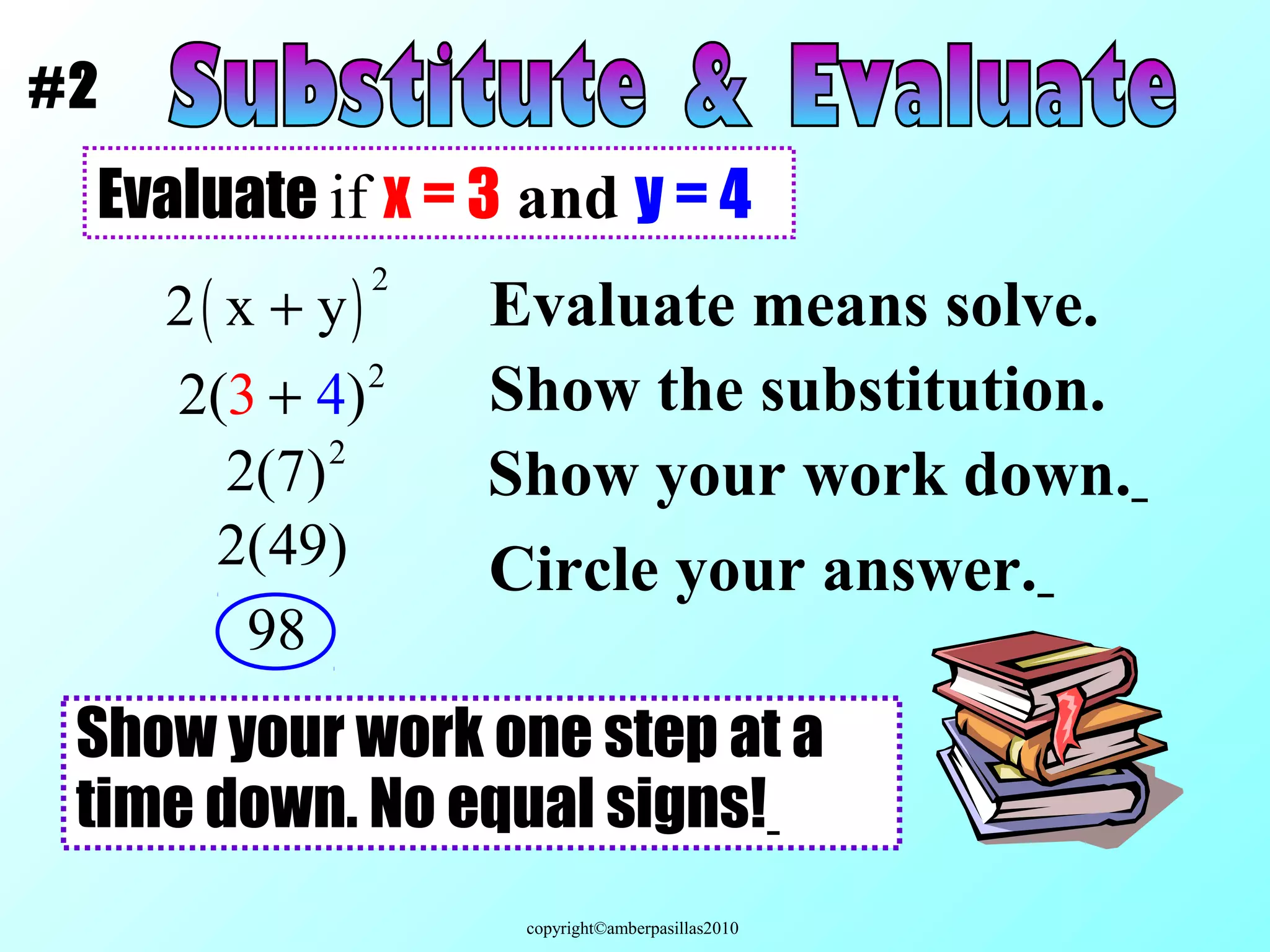 Writing and evaluating algebraic expressions | PPT