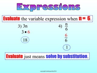 Writing and evaluating algebraic expressions | PPT