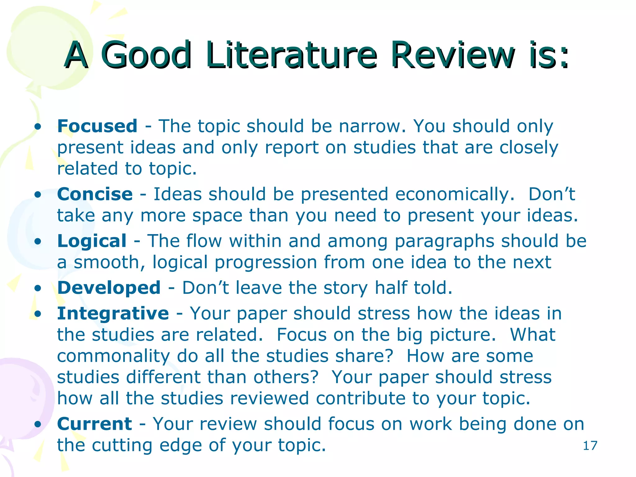 Writing and presenting literature review | PPT