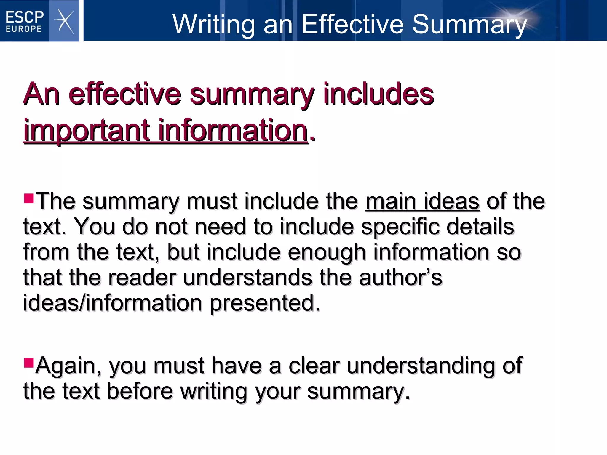 Writing an effective summary | PPT