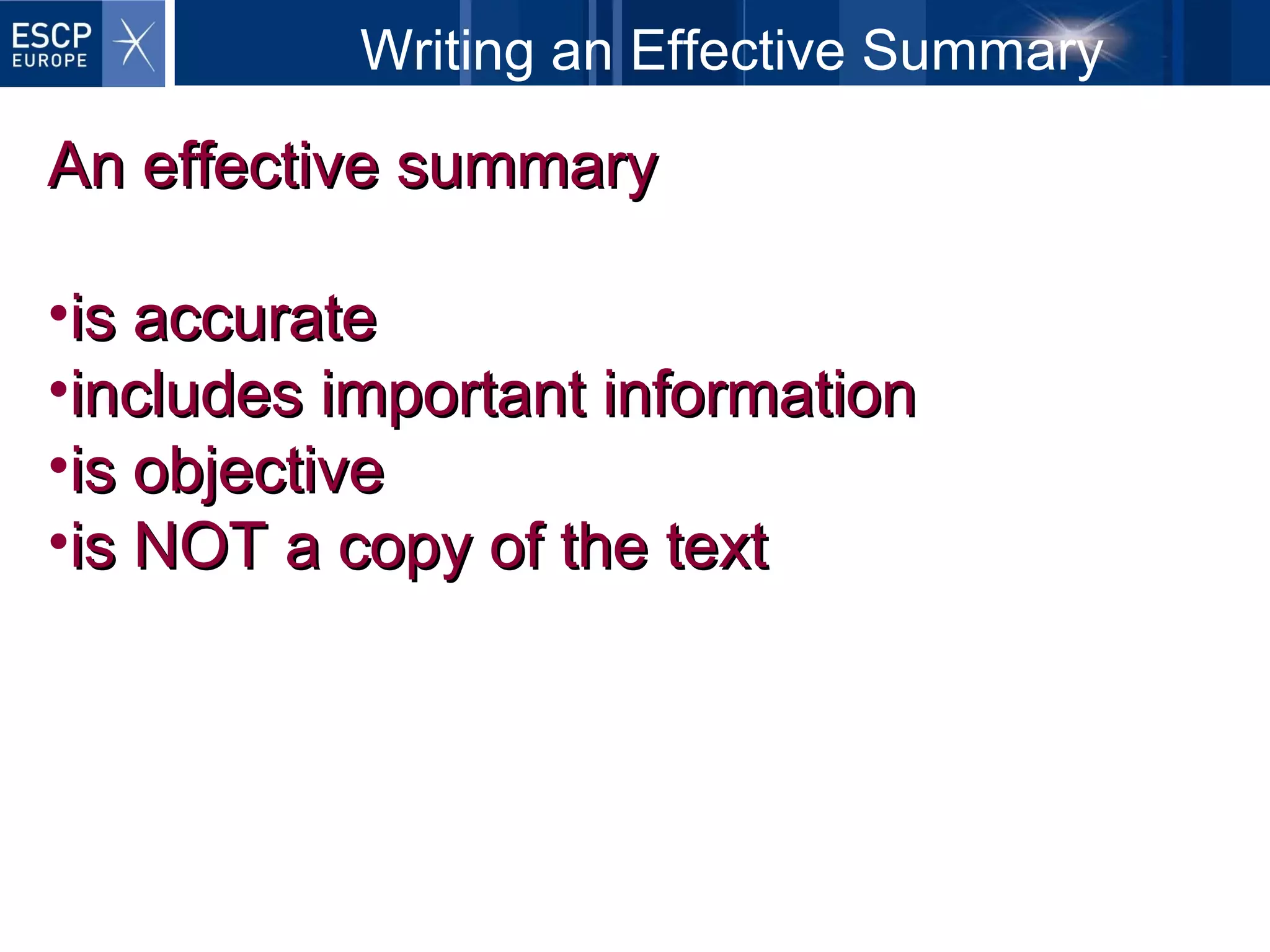 Writing an effective summary | PPT