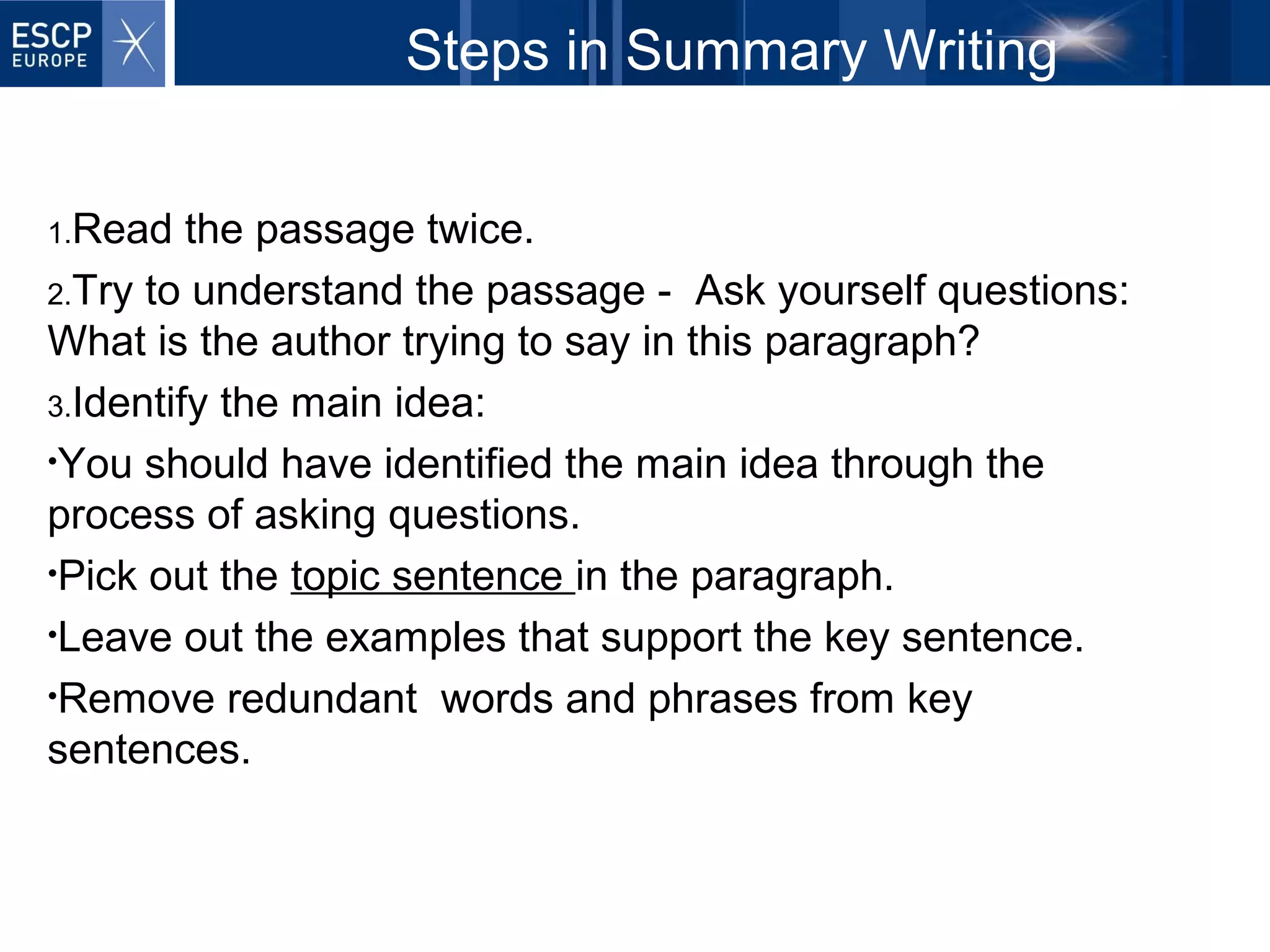 Writing an effective summary | PPT