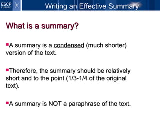 Writing an effective summary | PPT