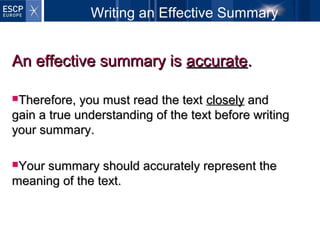 Writing an effective summary | PPT