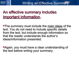 Writing an effective summary | PPT