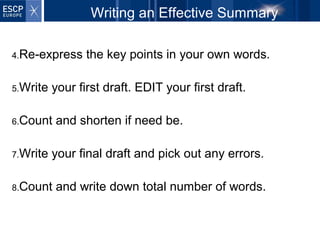 Writing an effective summary | PPT
