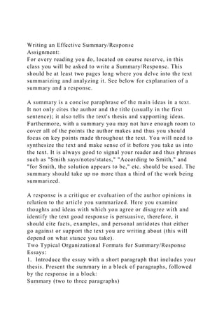 Writing an Effective SummaryResponseAssignmentFor every read.docx