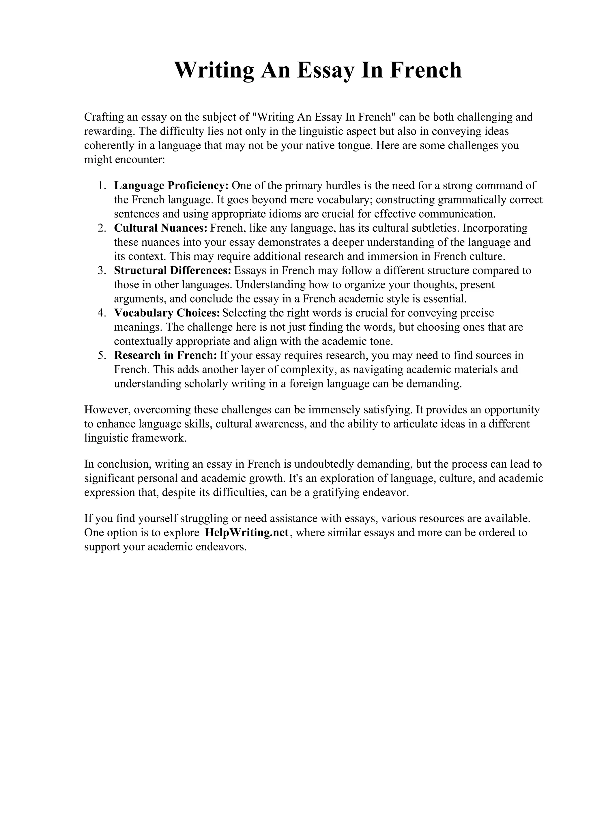 Writing An Essay In French. St. John's College of Nursing | PDF ...