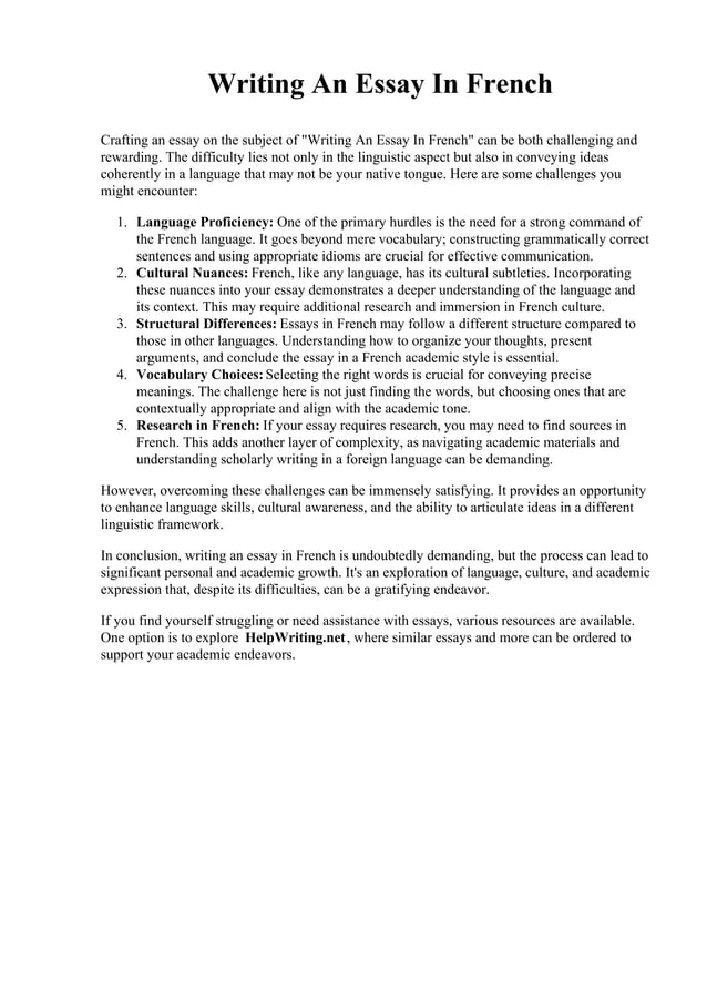 Writing An Essay In French. St. John's College of Nursing | PDF ...