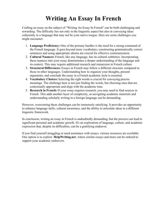 Writing An Essay In French. How To Write French Essay | PDF