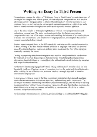 Writing An Essay In Third Person. Essay Written In 3rd Person - First ...