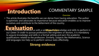 Writing an evaluative commentary | PPTX