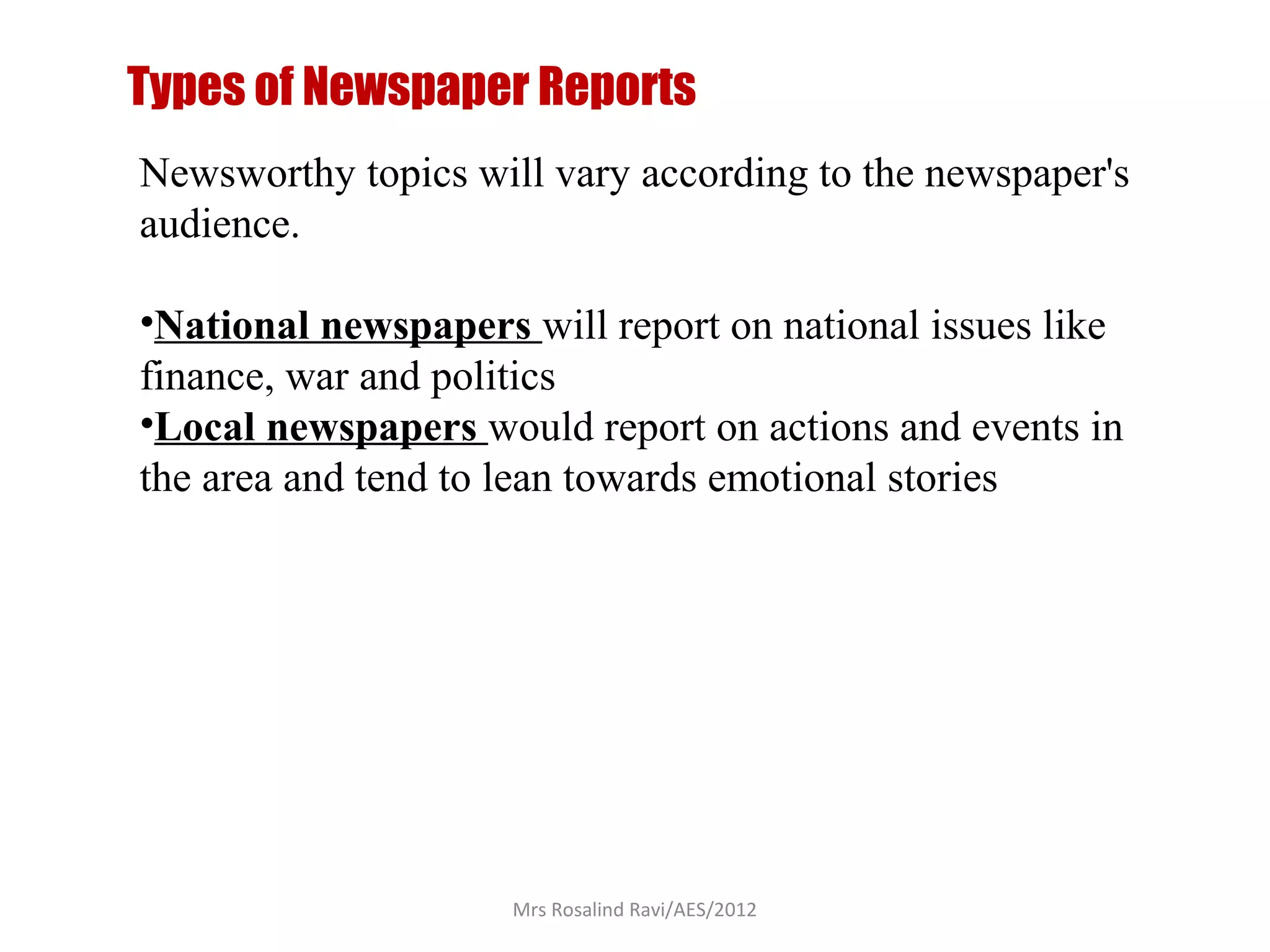 Writing a newspaper report ppt | PPT