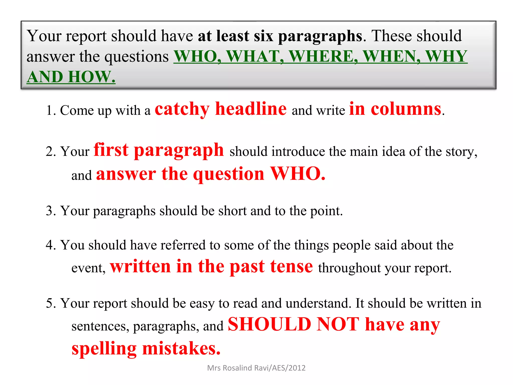 Writing a newspaper report ppt | PPT