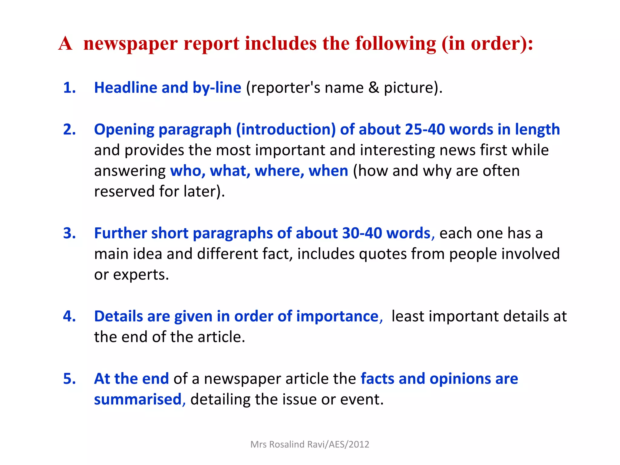 Writing a newspaper report ppt | PPT