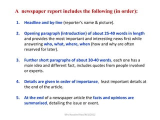 Writing a newspaper report ppt | PPT