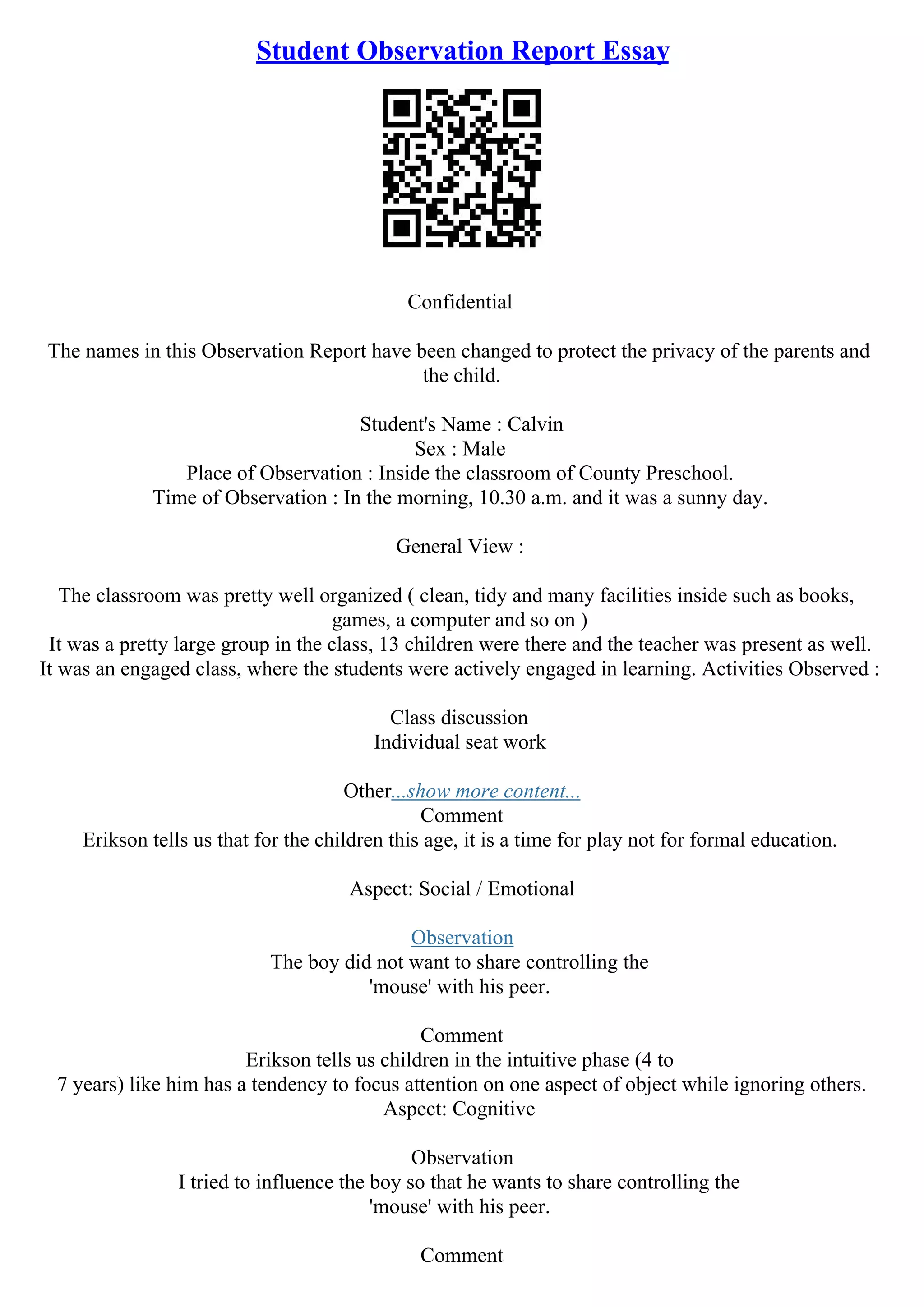 Writing An Observation Essay | PDF