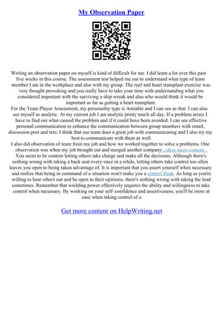Writing An Observation Essay | PDF