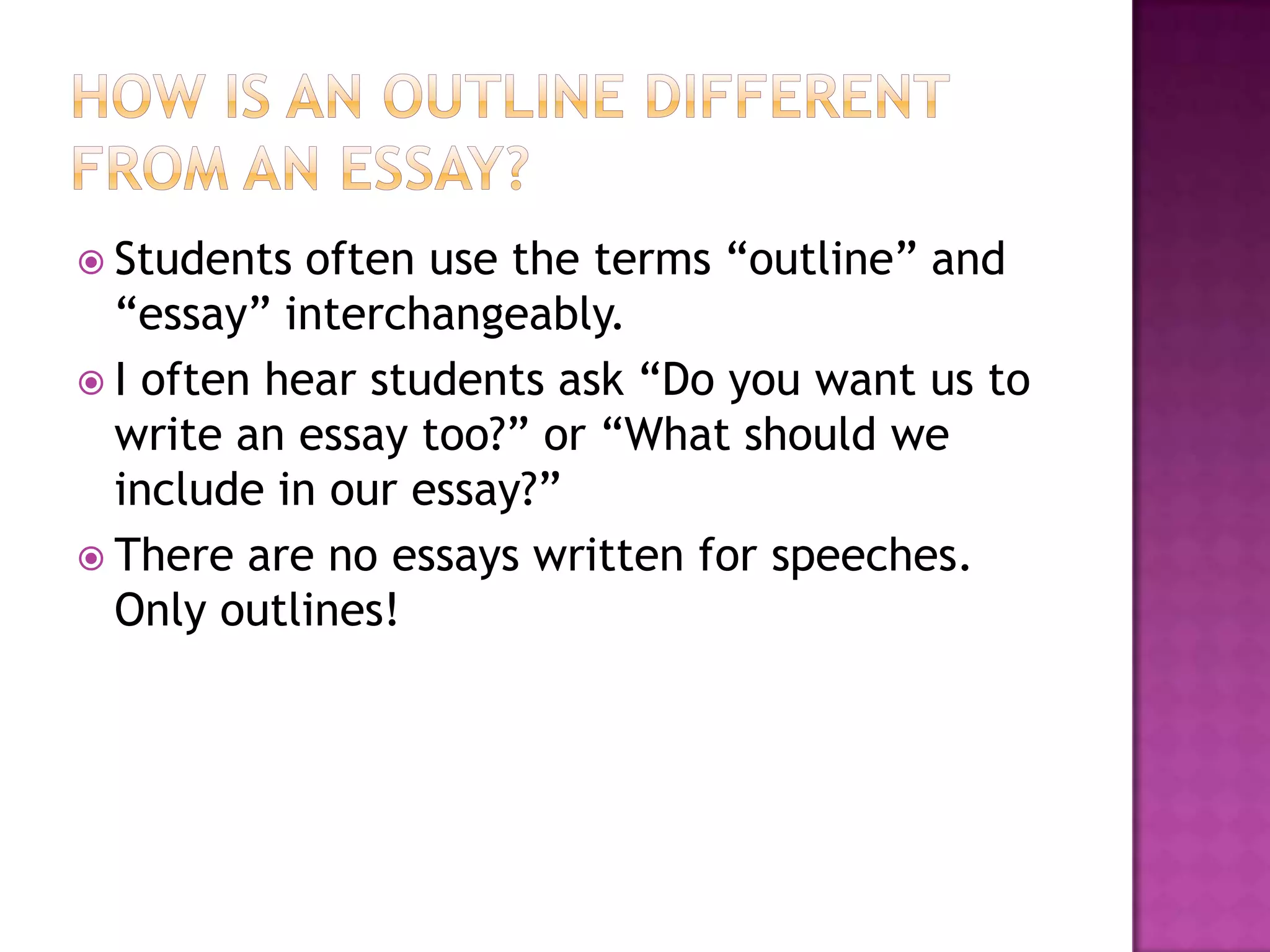 Writing an outline vs an essay | PPTX