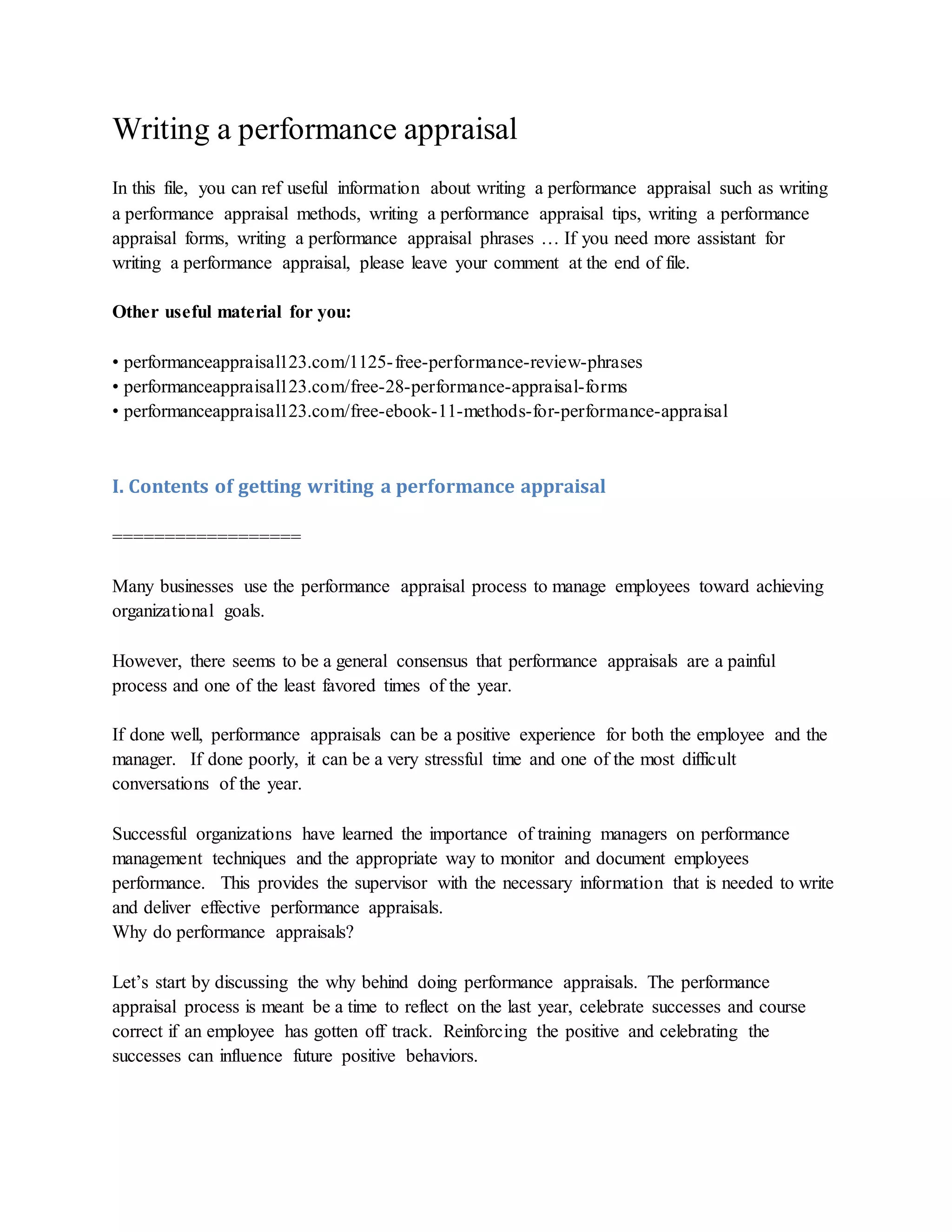 Writing a performance appraisal | DOCX