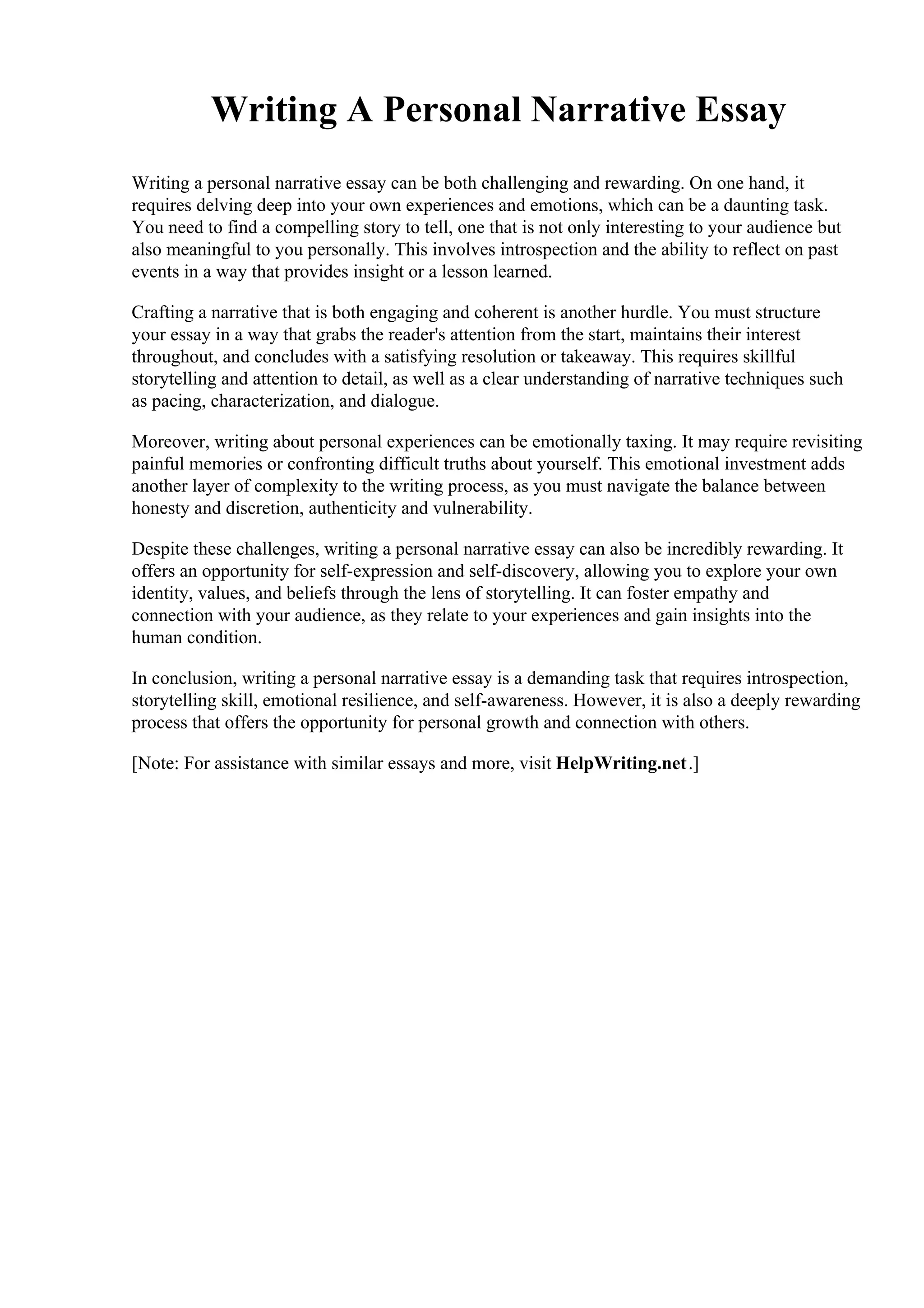 Writing A Personal Narrative Essay. University of Mary (North Dakota) | PDF