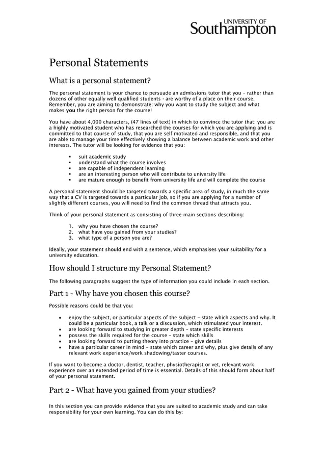 Writing a personal statement guide 2015 by Fred Binley Southampton Uni ...