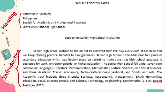 Writing a Position Paper with outline and example | PPTX | Professional ...