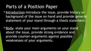 Writing a Position Paper in English for Acad | PPTX