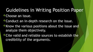 Writing a Position Paper in English for Acad | PPTX