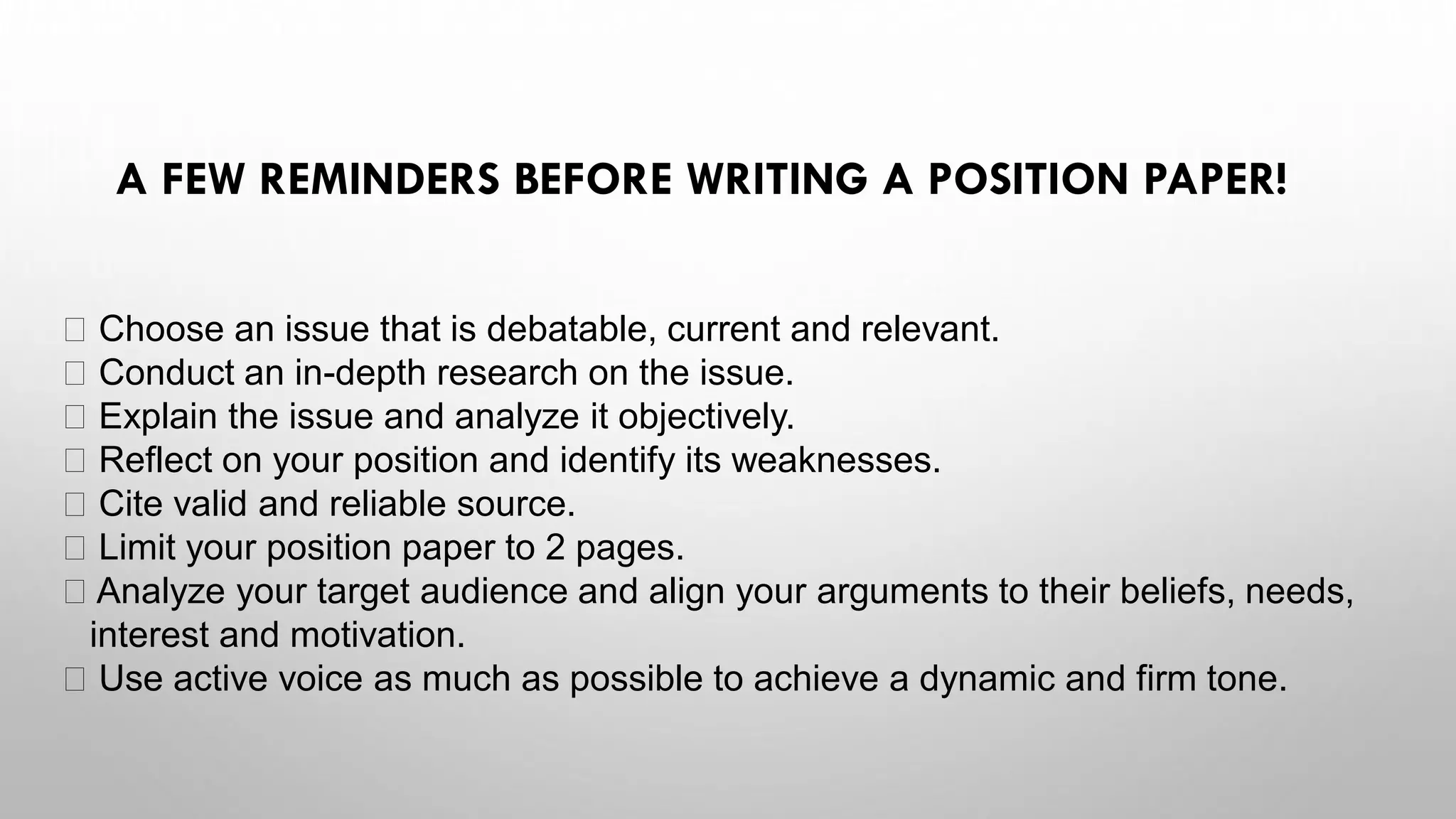 Writing a Position Paper and Defending a Stance on an Issue | PDF