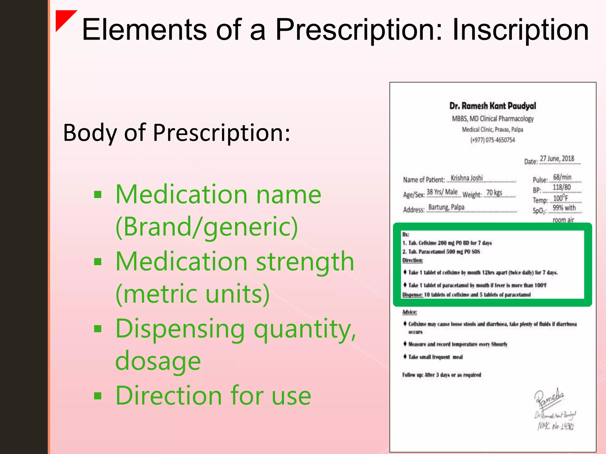 Writing a prescription (pharmacology practical class) | PPTX