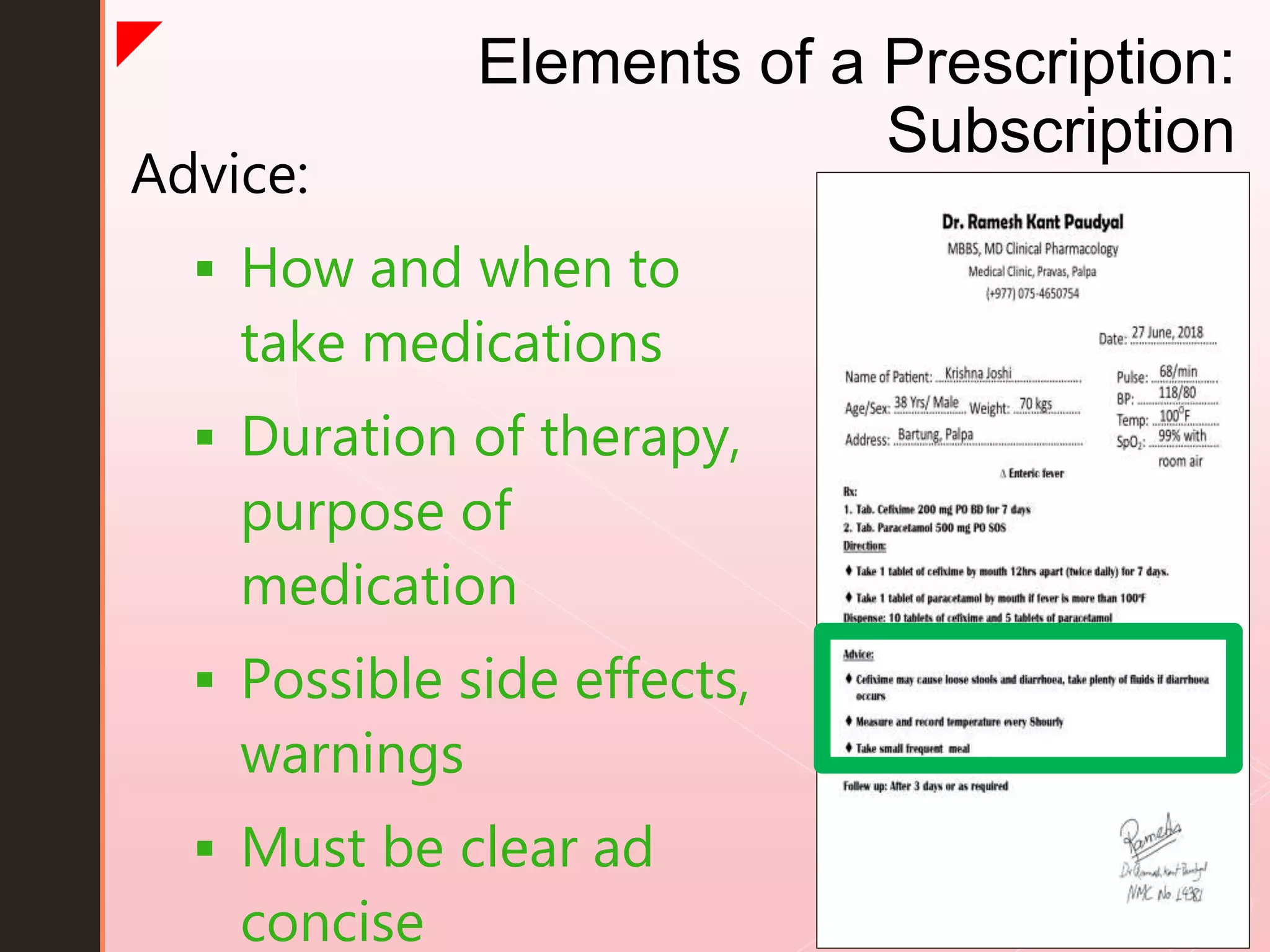 Writing a prescription (pharmacology practical class) | PPTX