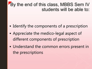Writing a prescription (pharmacology practical class) | PPTX