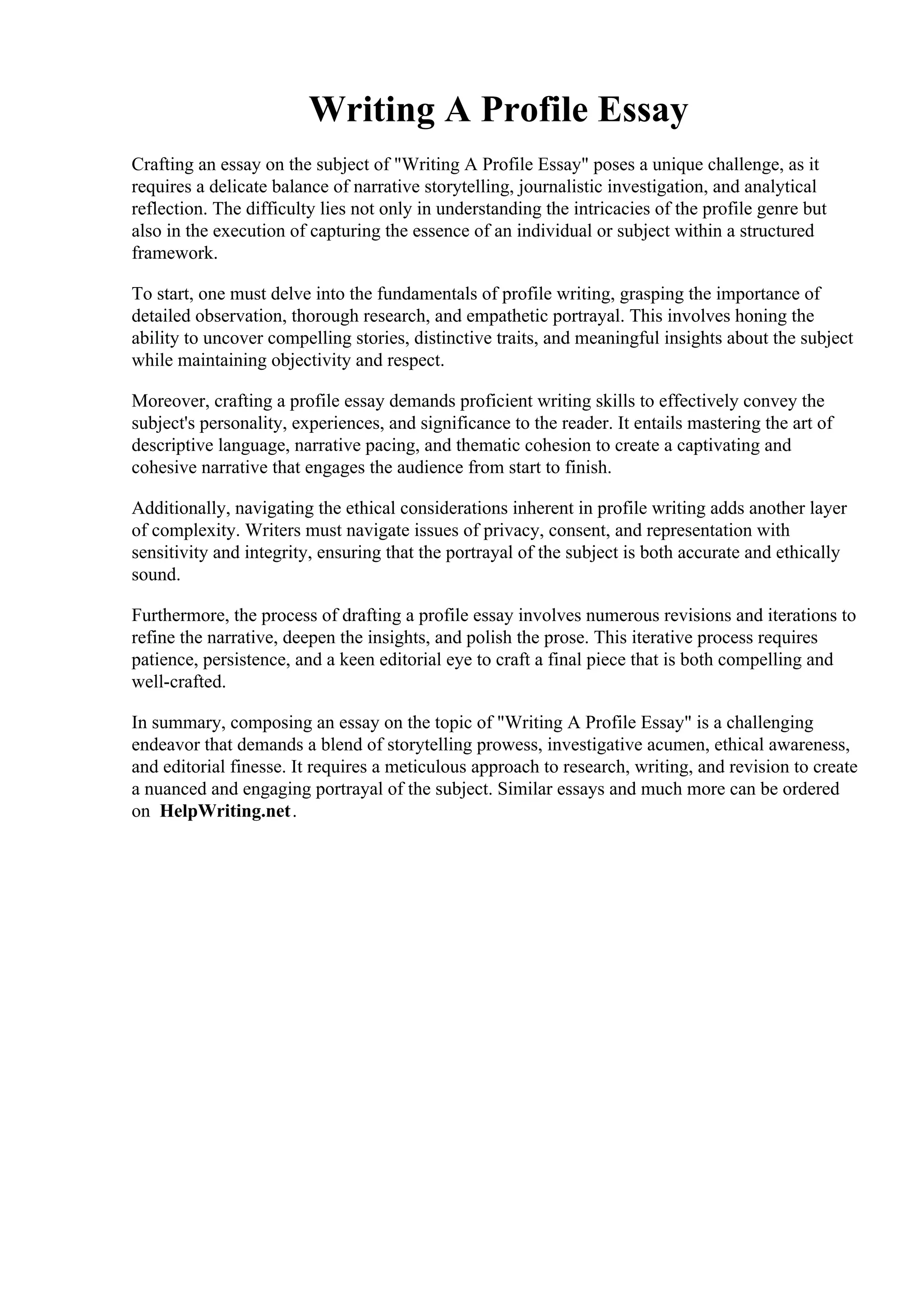 Writing A Profile Essay. Questions to ask for a profile essay. How to ...