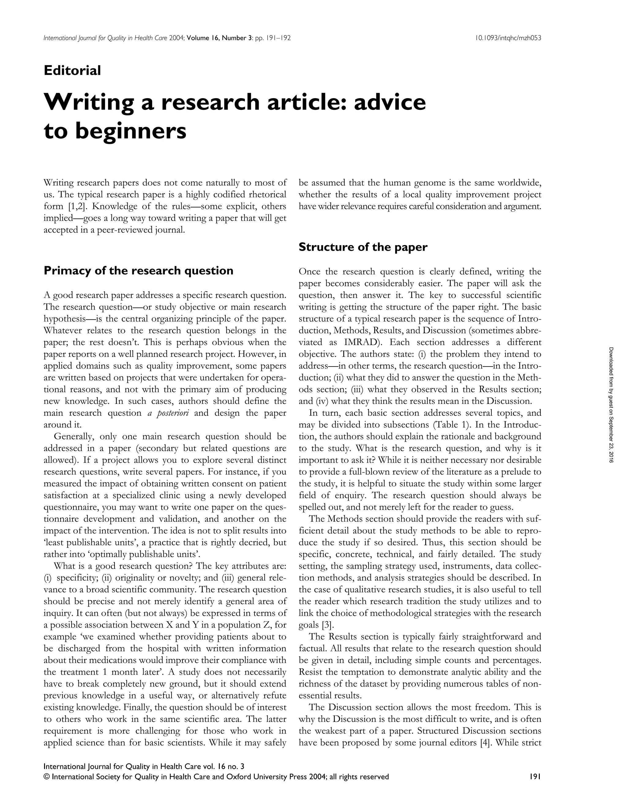 Writing a research article | PDF