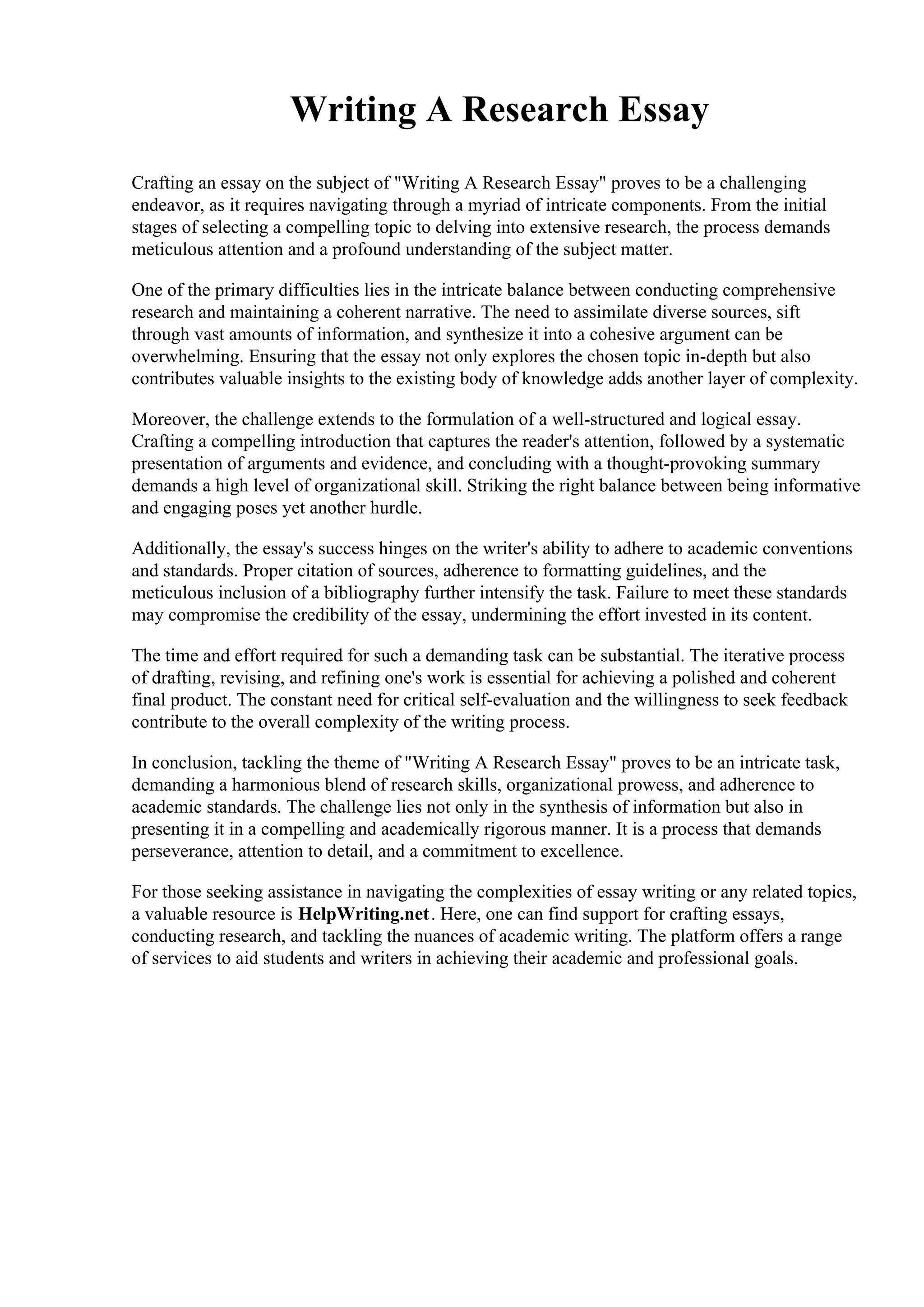 Writing A Research Essay. Bethesda College of Health Sciences | PDF ...