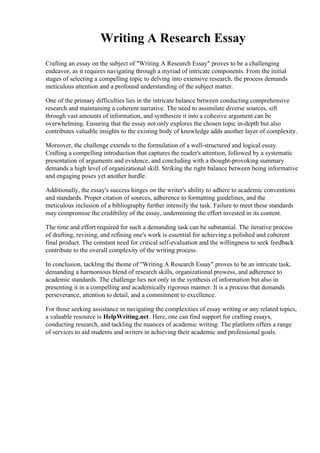 Writing A Research Essay. Bethesda College of Health Sciences | PDF ...