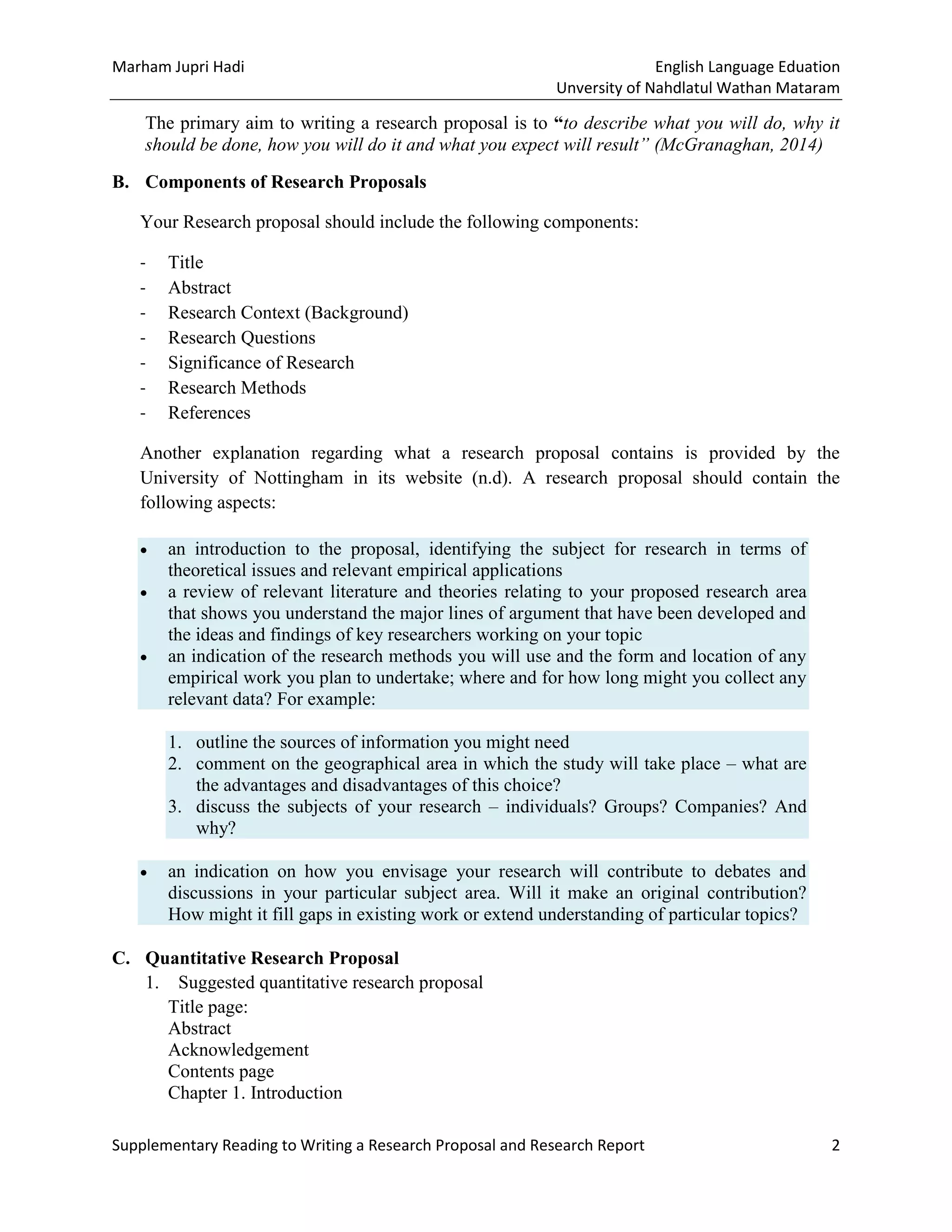 Writing a research proposal in english language education | PDF