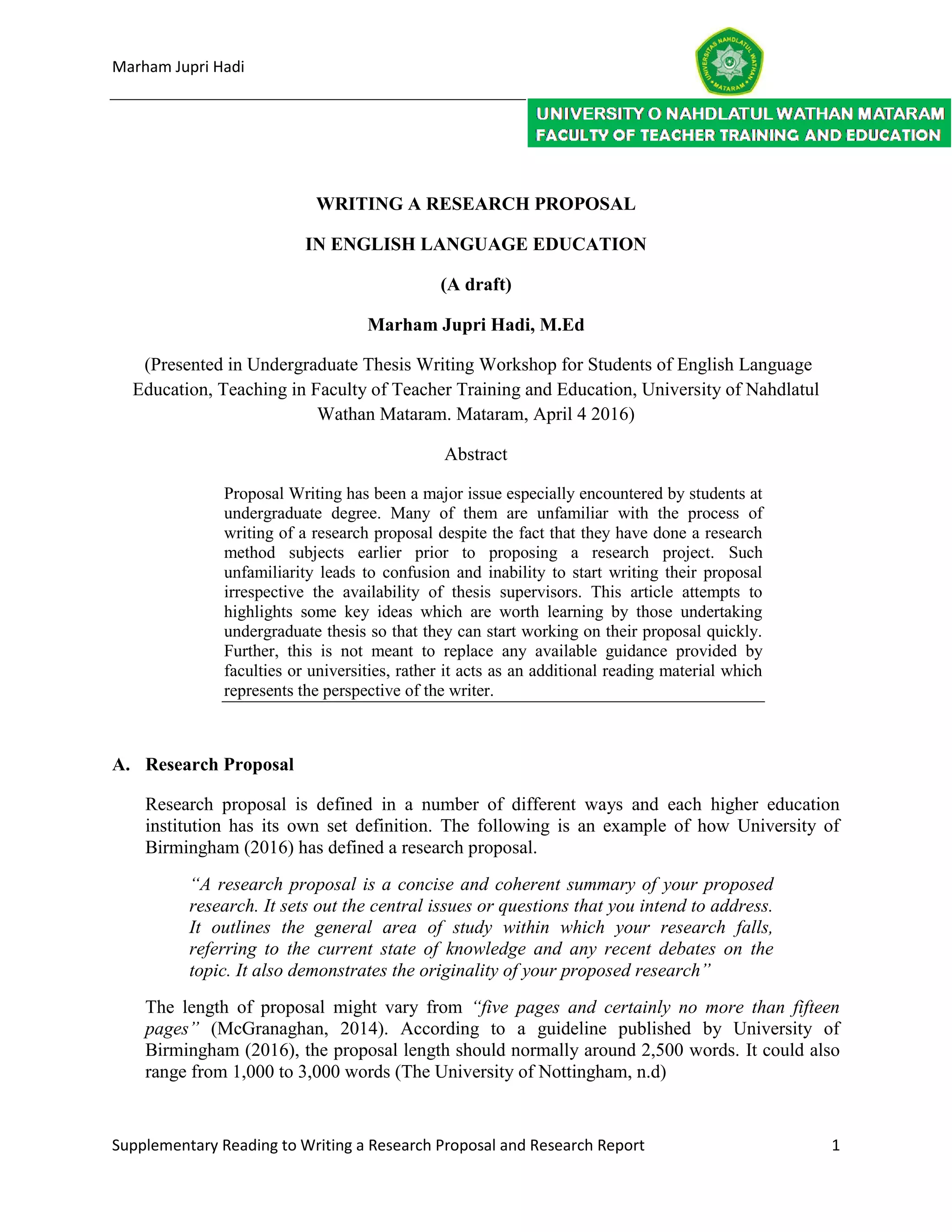 Writing a research proposal in english language education | PDF
