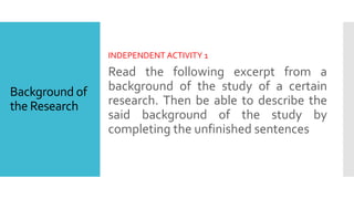 Writing a Research Title, SOP,Background, Scope and Delimitation,.pptx