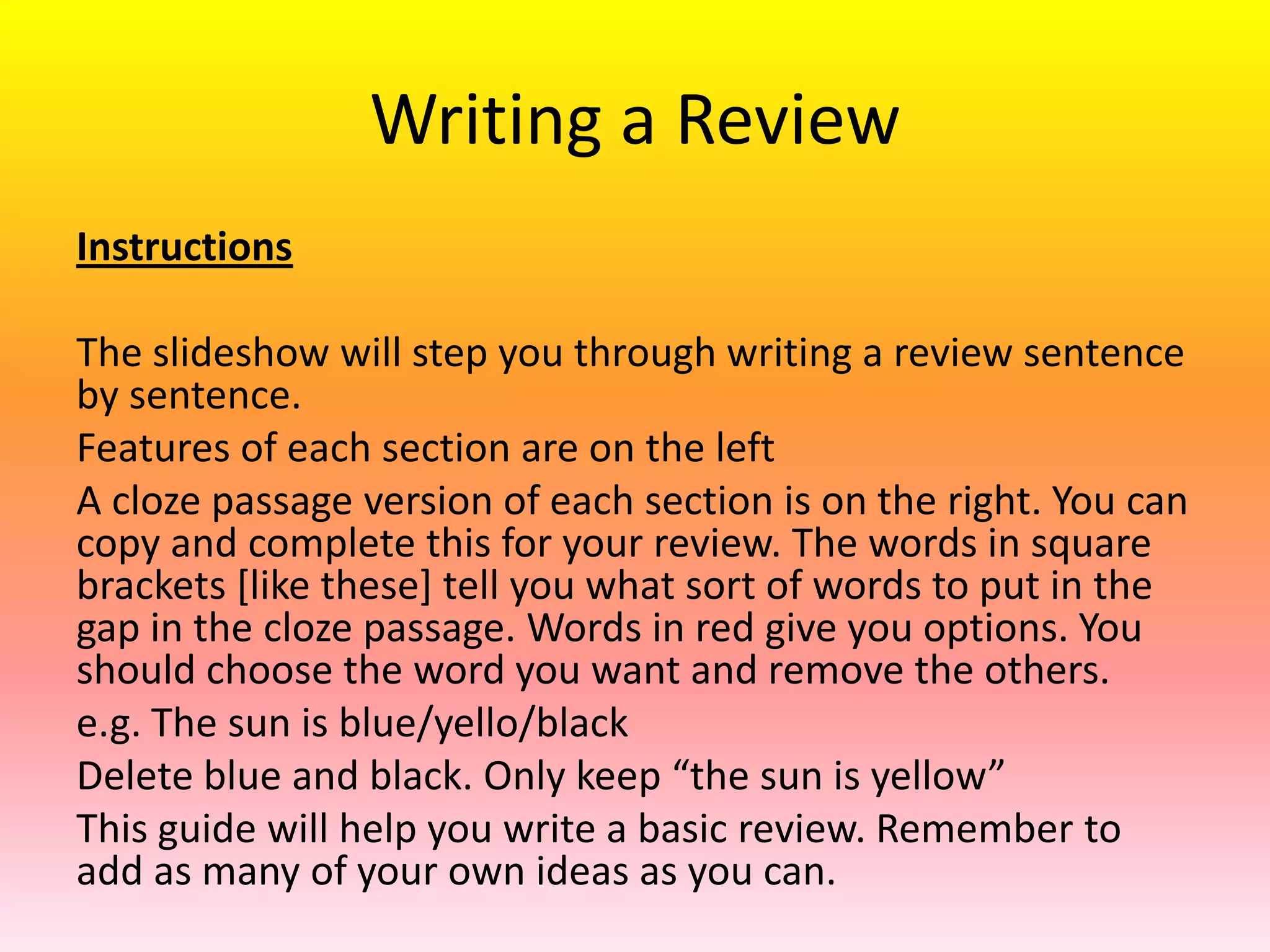 Writing a review | PPT