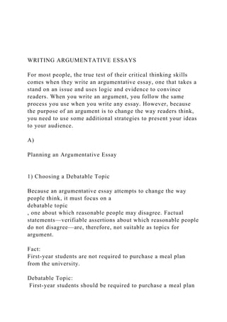 WRITING ARGUMENTATIVE ESSAYSFor most people, the true test | DOCX