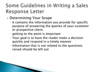 Writing a sales response letter | PPT