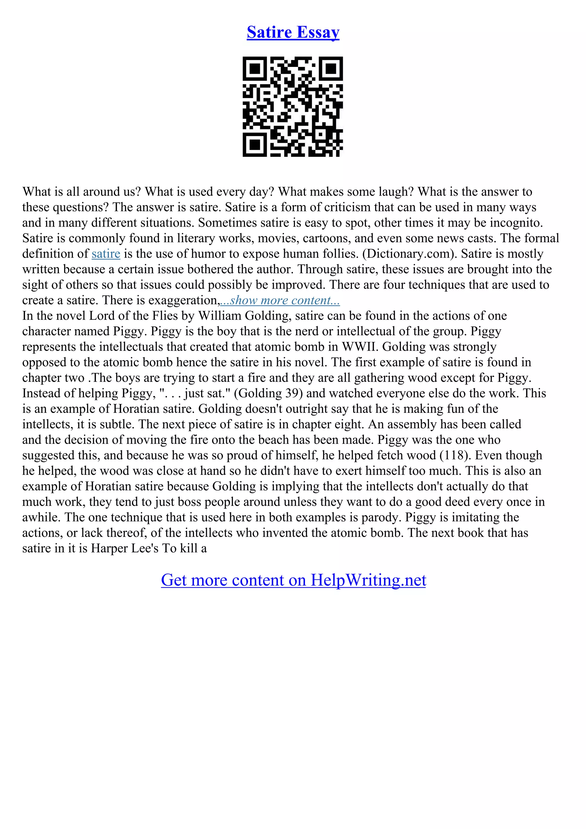 Writing A Satire Essay | PDF