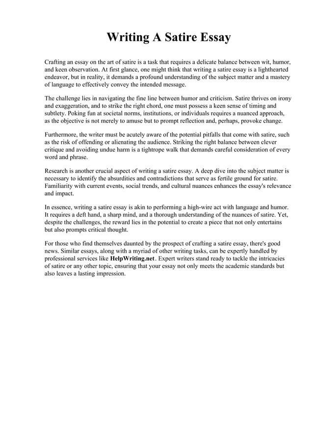 Writing A Satire Essay. University of Illinois at Springfield | PDF ...