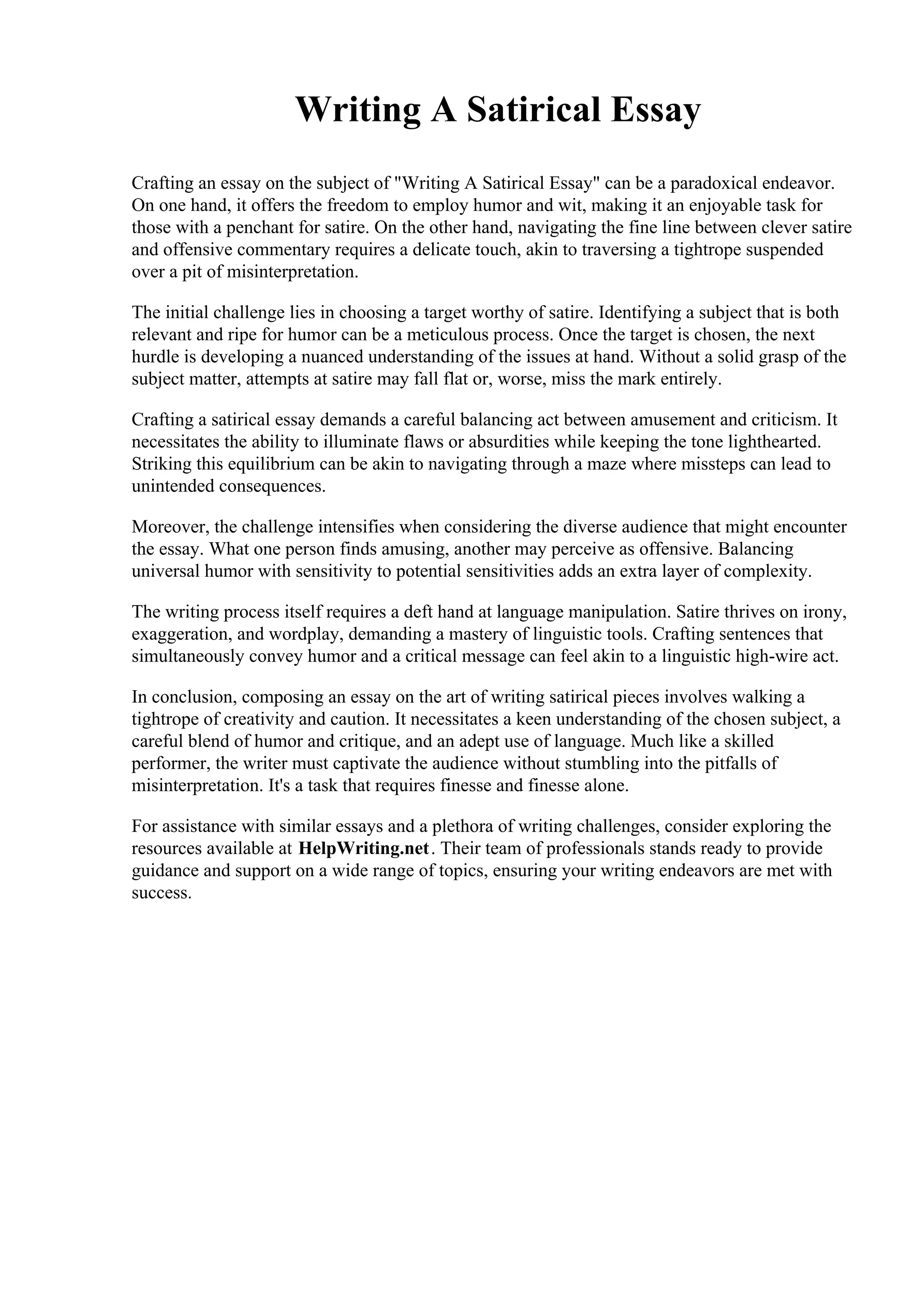 Writing A Satirical Essay. Washington & Jefferson College | PDF