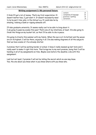 Writing assignment my personal future april 12- joran | DOC